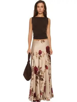 REFORMATION Sera Silk Maxi Skirt Opera Border
