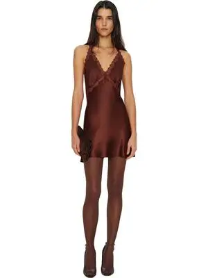 REFORMATION Monica Silk Dress - Brown
