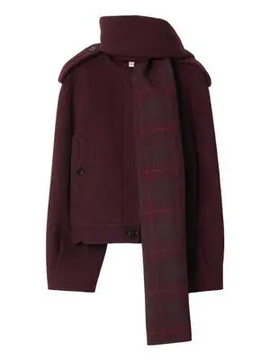 Burberry Detachable Scarf Wool Jacket - Wine Red