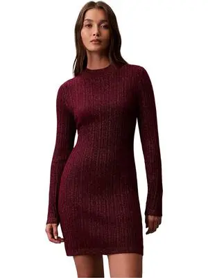 Calvin Klein Lurex Merino Wool Blend Mini Sweater Dress - Berry Glaze