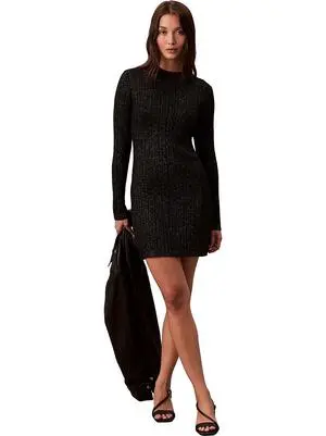 Calvin Klein Lurex Merino Wool Blend Mini Sweater Dress - Black