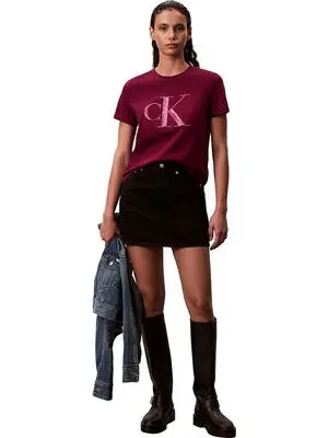 Calvin Klein Classic T-Shirt With Sequin Monogram Berry Glaze