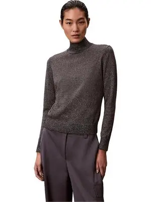Calvin Klein Lurex Merino Wool Blend Turtleneck Sweater - Coal