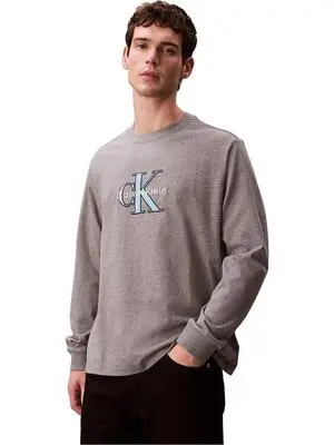 Calvin Klein Calvin Klein Monologo Long Sleeve Tee Med Grey Heather