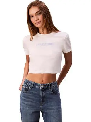 Calvin Klein Logo Graphic Cropped T-shirt - White Greige