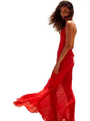 RAT & BOA Georgette Slip Maxi Dress With Criss-cross Straps - Red