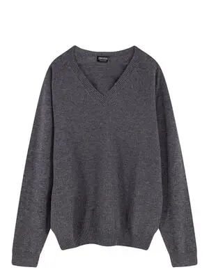 Zegna Cashmere V-Neck Sweater Grey