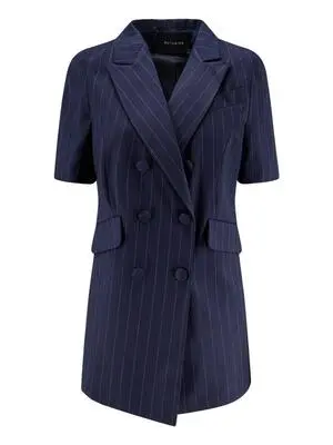 ACTUALEE Double-breasted Pinstriped Blazer - Blue