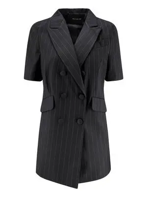 ACTUALEE Double-breasted Pinstriped Blazer - Black