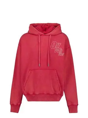 Off White Cotton Hooded Sweatshirt - Red