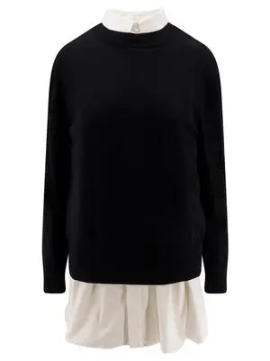 Sacai Cotton Poplin And Knit Short Dress - Black