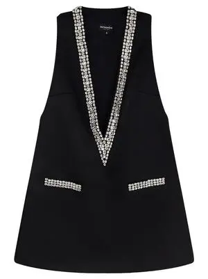 Retrofete Nancie Rhinestone Trimmed Mini Dress - Black