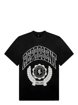 REPRESENT Legacy Crest Cotton Tshirt With Distressed Effect - Black