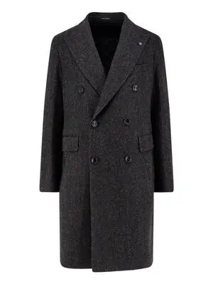 Tagliatore Herringbone Virgin Wool And Cashmere Coat - Grey