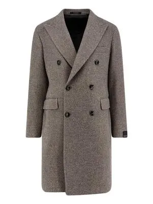 Tagliatore Herringbone Virgin Wool And Cashmere Coat - Grey