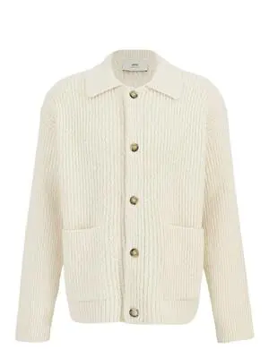 Ami Wool And Cotton Ribbed Cardigan - White