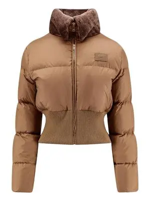 Fendi Technical Fabric And Shearling Down Jacket - Brown