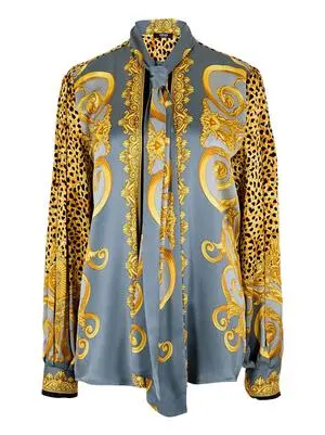 Versace Cheetah Foulard Lavallière Silk Shirt - Multicolor