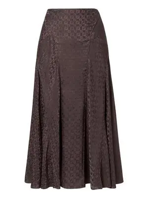Fendi Midi Ff Jacquard Silk Flared Skirt - Brown