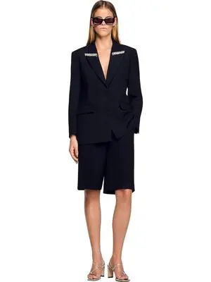 Sandro Tuxedo Jacket With Rhinestone Stripe - Black