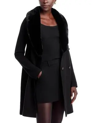 T Tahari Faux Fur Collar Milano Stitch Jacket - Black