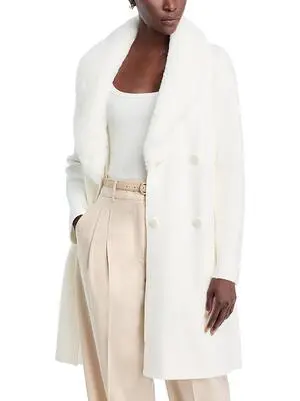 T Tahari Faux Fur Collar Milano Stitch Jacket - Soft Ivory