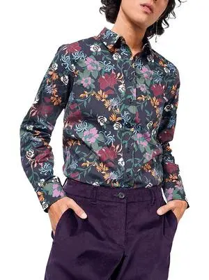 WILDFANG Essential Long Sleeve Button-up Shirt - Wildflower Navy