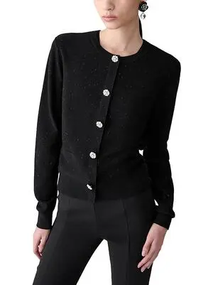 Carolina Herrera Floral Button Crewneck Cardigan - Black
