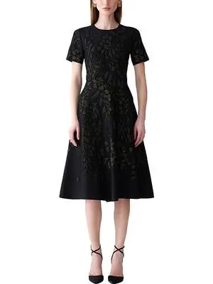 Carolina Herrera Midi Flare Dress - Black/gold