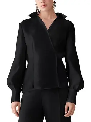 Carolina Herrera Silk Puff Sleeve Wrap Top - Black