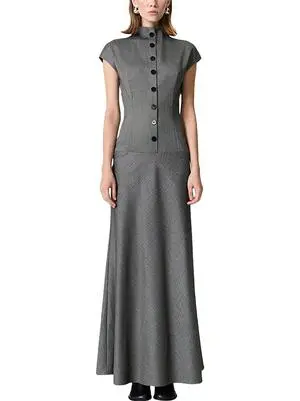 NOCTURNE Button Accent High Neck Maxi Dress - Dark Grey