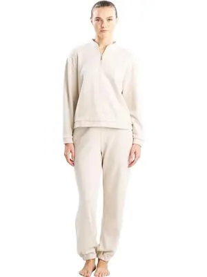Natori Brushed Knit Quarter-zip Pullover Top - Neutral / White