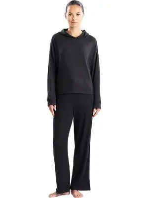 Natori Eden Allover Rib Knit Everywhere Hoodie - Black