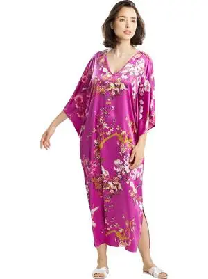 Natori Sakura Satin Caftan - Pink / Purple