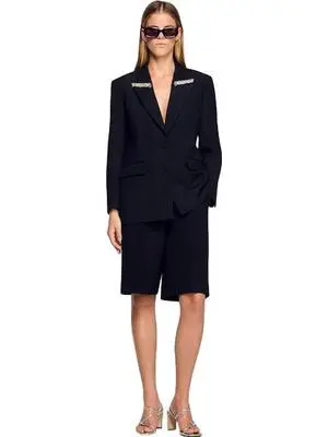 Sandro Tuxedo Jacket With Rhinestone Stripe - Black