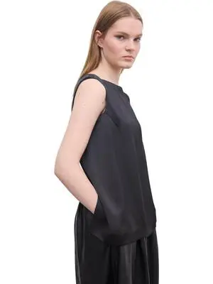 HOUSE OF DAGMAR Open Back Duchesse Satin Top - Black