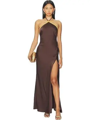 RUNAWAY THE LABEL Halter Maxi Dress - Bitter Chocolate