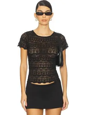 Free People Angelina Lace Tee - Black