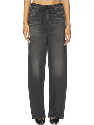Rag & Bone Miramar Terry Drawstring Wide Leg Jeans - Washed Black