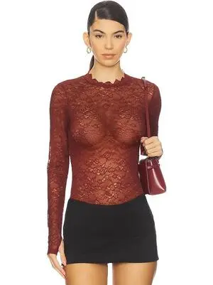 Alice + Olivia Taeyn Lace Crew Neck Bodysuit - Oxblood