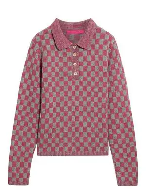 THE ELDER STATESMAN Checked Cashmere Polo Sweater - Antique Rose