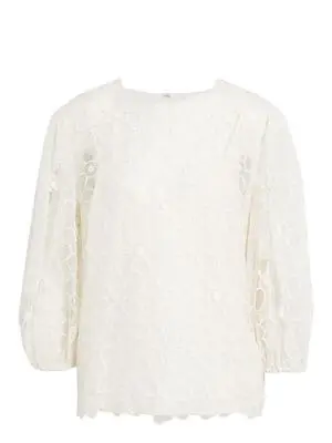 Red Valentino Broderie Anglaise-trimmed Embroidered Silk-organza Top - Ecru
