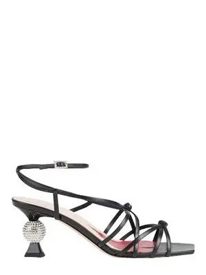 ROGER VIVIER Leather Ankle Strap Sandals - Black