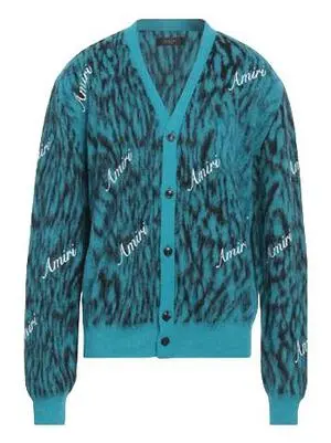 Amiri Logo-print Alpaca-blend Cardigan - Blue
