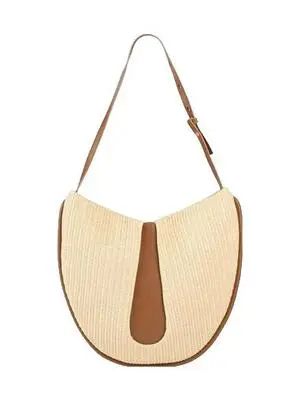 THEMOIRE Two-tone Straw And Leather Hobo Bag - Beige