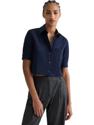 TWP Cropped Cotton Poplin Shirt - Midnight