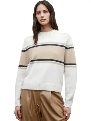 TWP CLOTHING Saddle Crewneck Striped Cashmere Sweater - Cream / Twine Multi