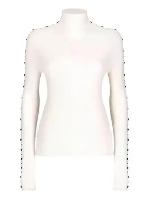 LANEUS Ribbed Embellished Top - Neutrals