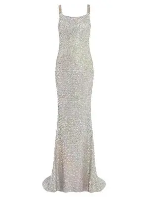 Jenny Packham Sequin-embellished Open-back Maxi Dress - Grey