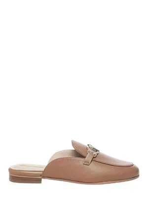 Liu Jo Leather Flat Mules With Logo Detail - Neutrals
